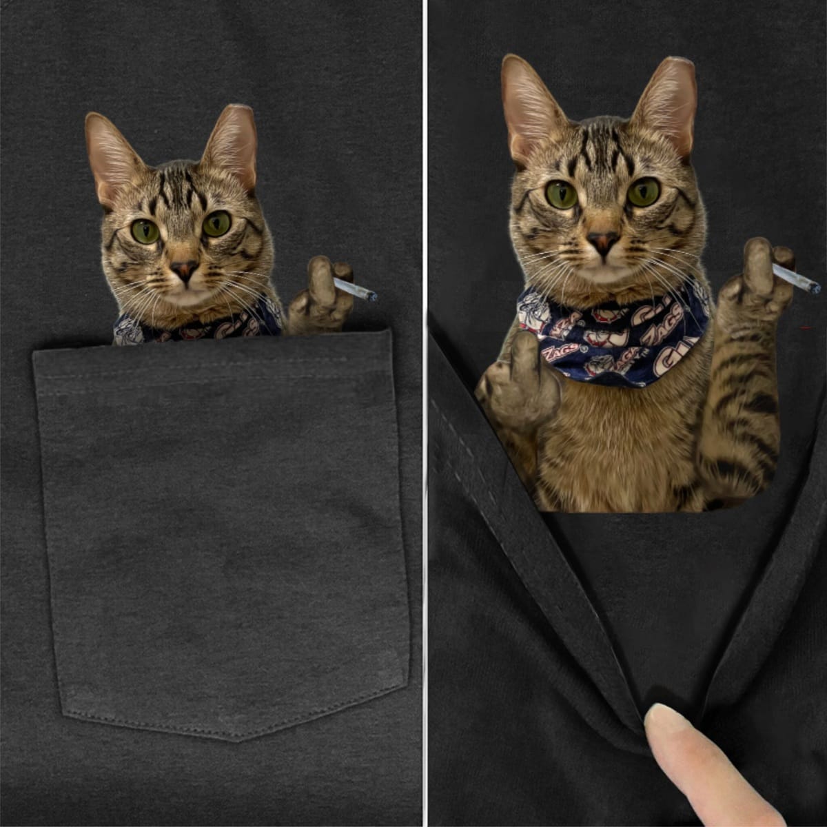 Tabby Cat Smoking Pocket T-Shirt - Super Kitty Cats