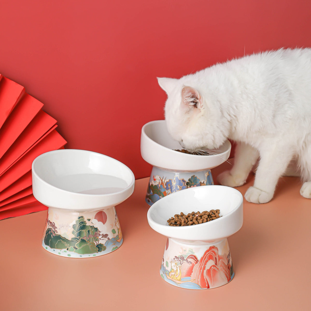 Oriental Designed Cat Bowl - Super Kitty Cats